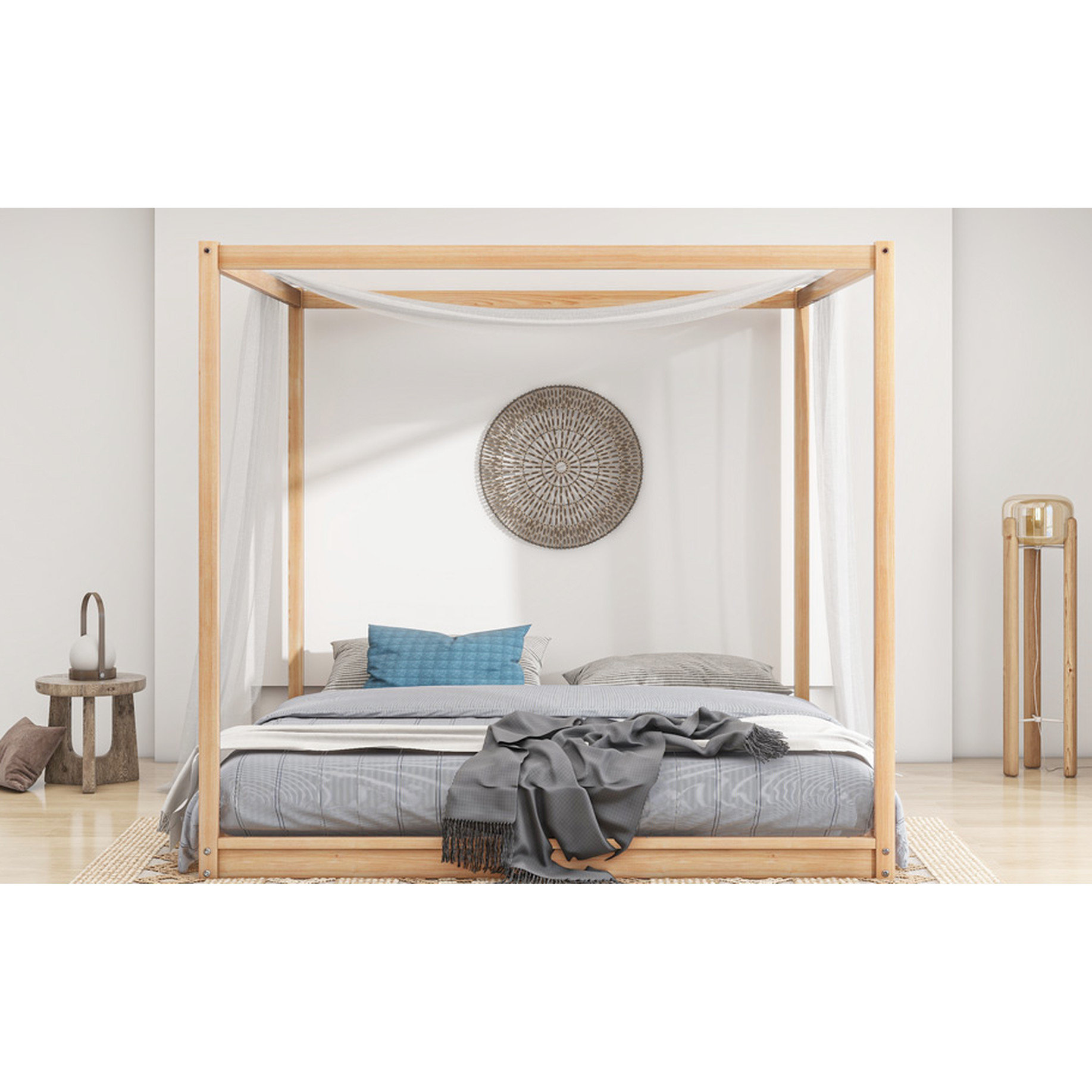 Latitude Run® Natural Color King Size Canopy Bed - Build With Support ...