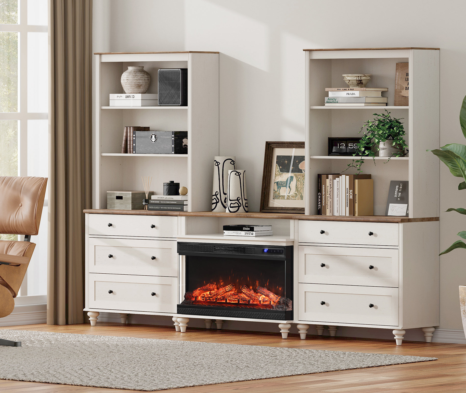 Dovecove Sideboard Cabinet With Bar Hutch, Vintage Wood Grain Design ...