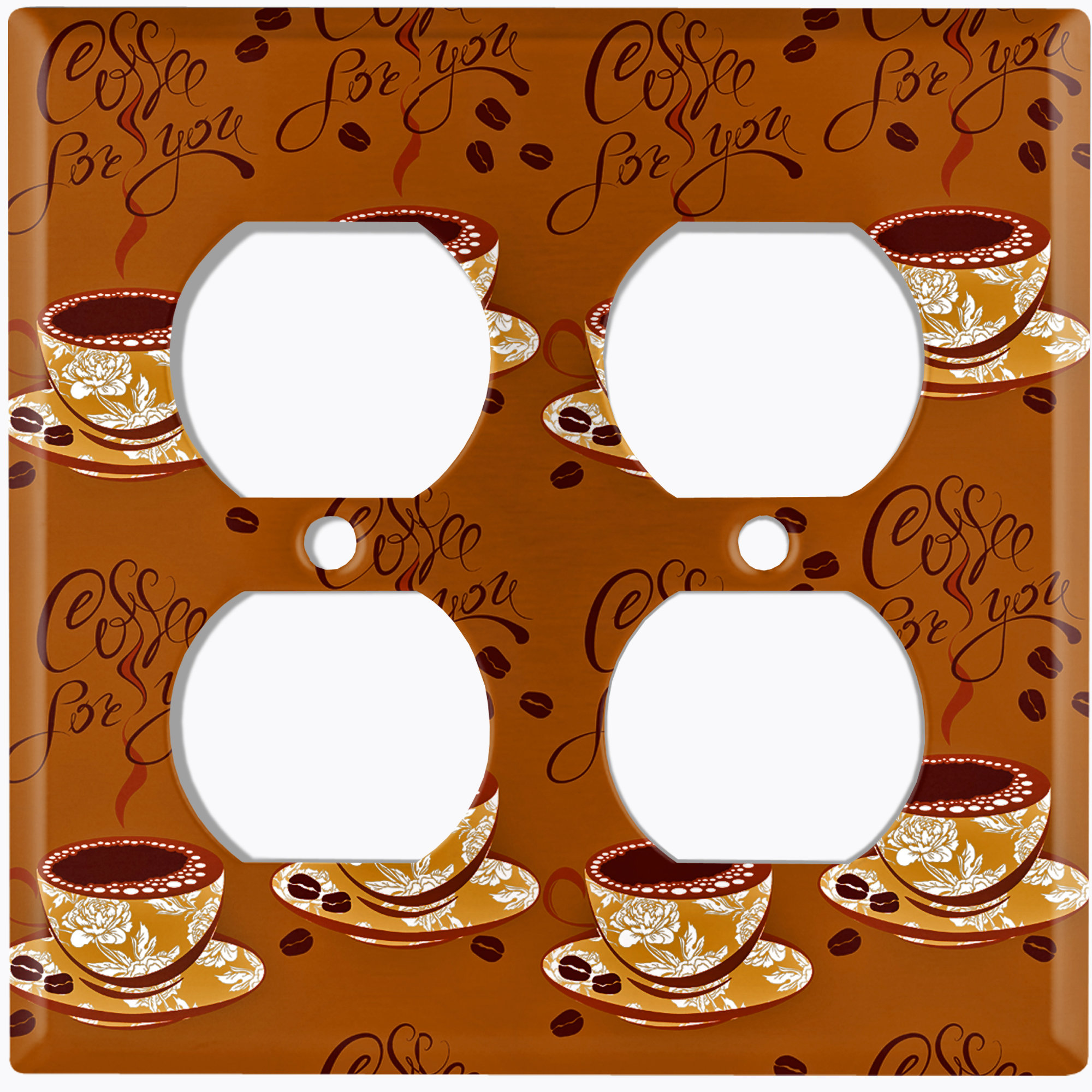 WorldAcc Coffee Cups Dark Brown 2 Gang Duplex Outlet Wall Plate | Wayfair