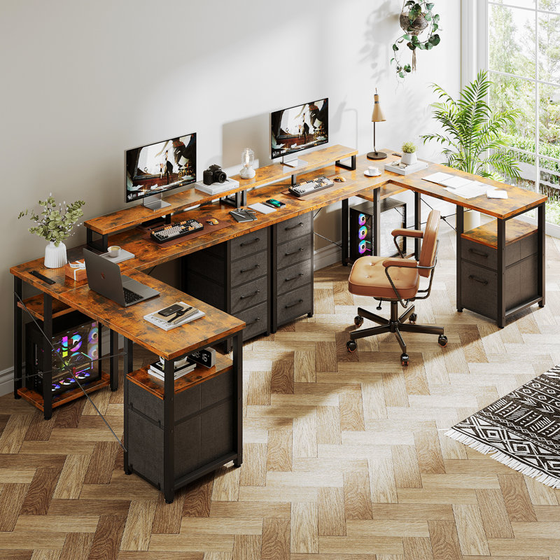 Latitude Run® Elverton L-Shaped Gaming Desk with Built in Outlets ...