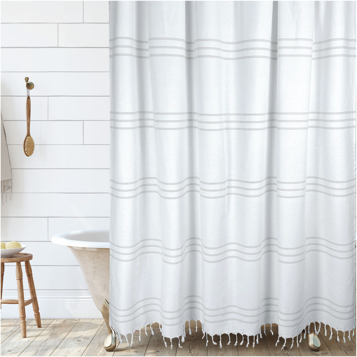 Ebern Designs Laudny 100% Cotton Striped Single Shower Curtain ...