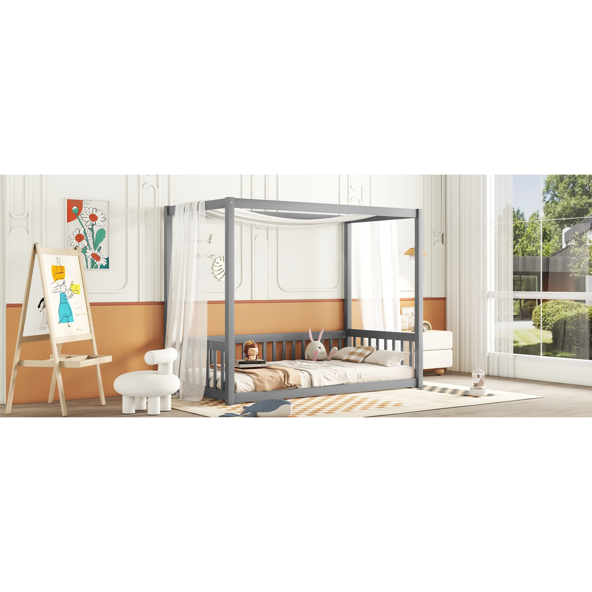 Harriet Bee Premium Pine Canopy Bed Versatile Sleep & Play Space | Wayfair