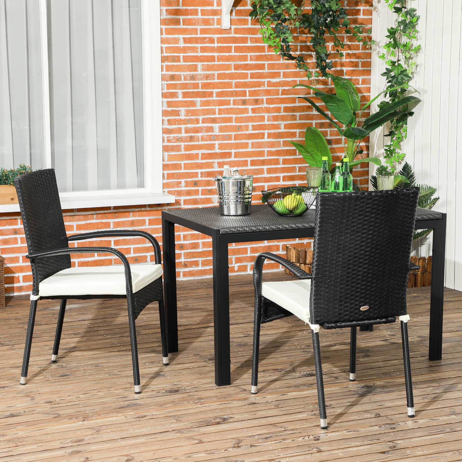 Ebern Designs Of 2 Stackable Pe Outdoor Chairs With Cushions. Armrest ...