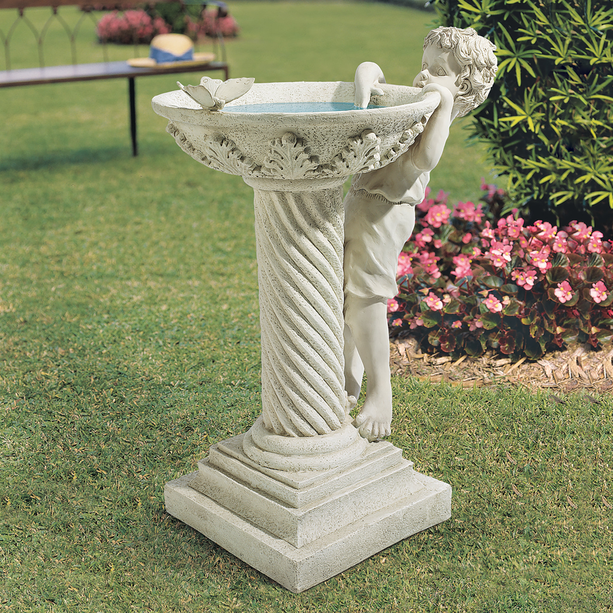 Fleur De Lis Living Emiliano Summer's Splash Statue Birdbath & Reviews ...
