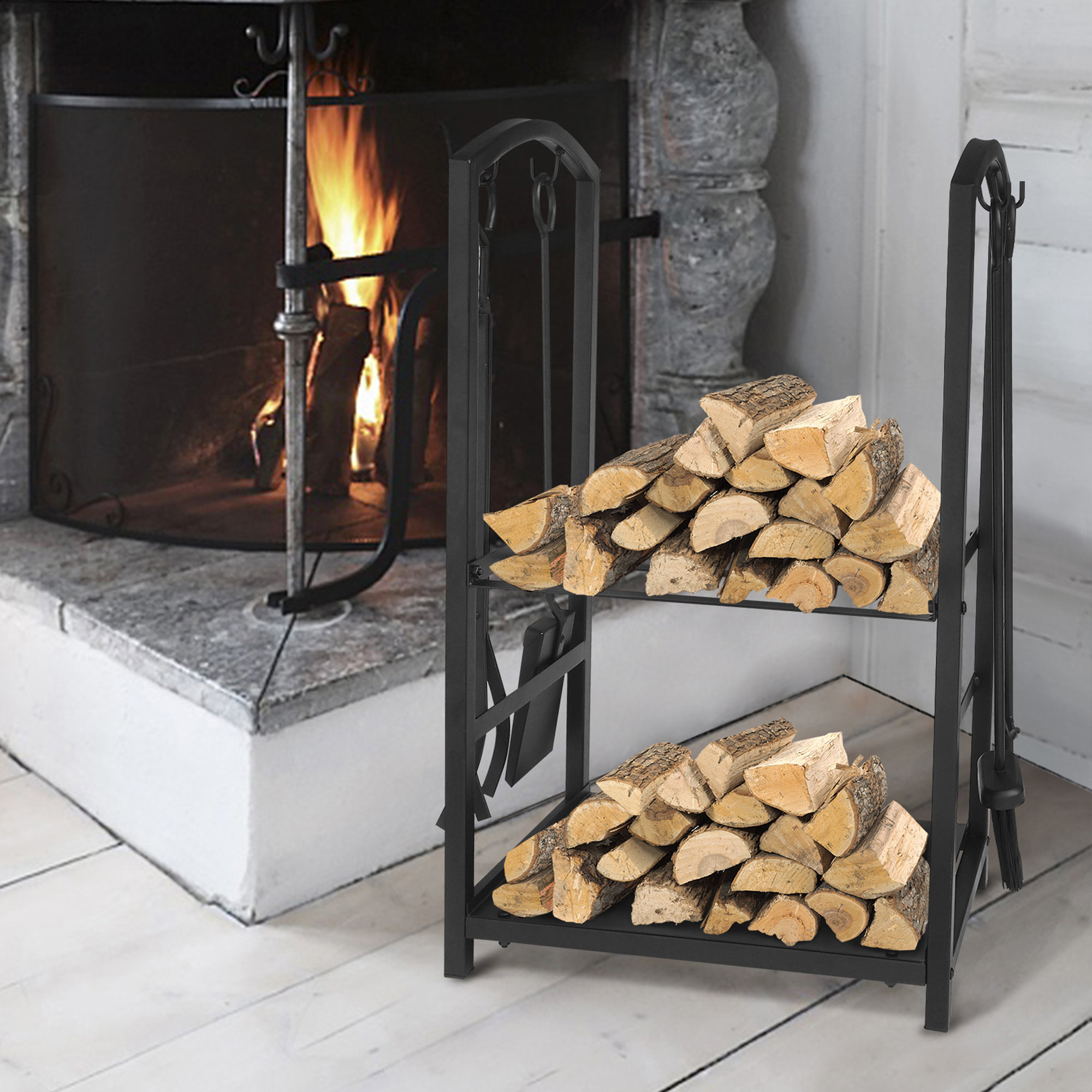 Rebrilliant 17.8" W x 11.8" D Metal Log Rack | Wayfair