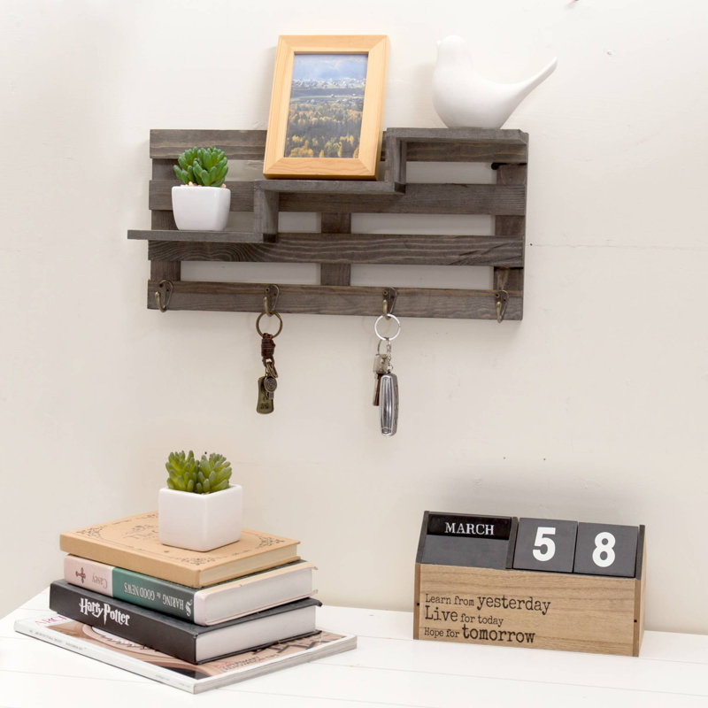 Gracie Oaks 3 Tier Wood Floating Shelf With Hooks | Wayfair