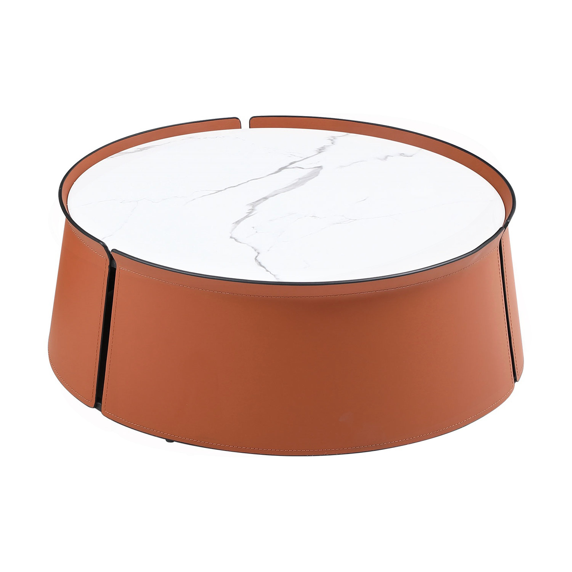 Latitude Run® 31.5Inch Coffee Table, Marble Top+Orange Saddle Leather ...