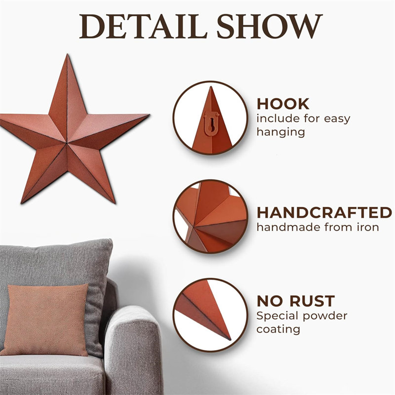 Loon Peak® 24" Rustic Barn Star Wall Decor - Handmade Burgundy Large ...