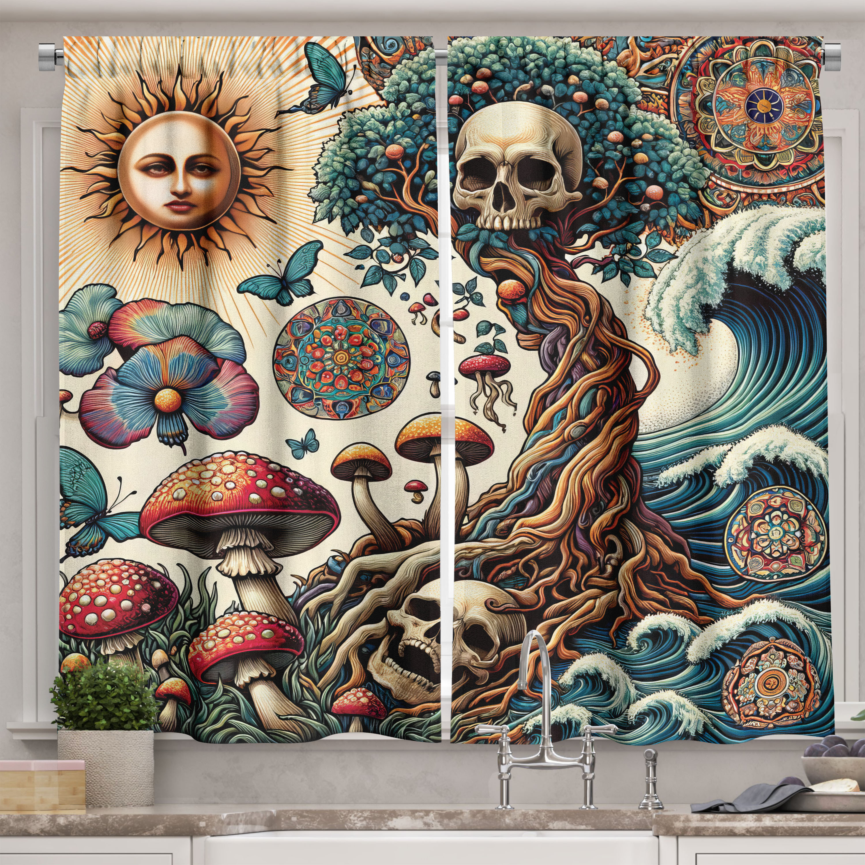 Ambesonne Occult Art Kitchen Curtain Mystic Forest Arcane Persian ...