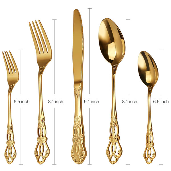 House of Hampton® Titanium Gold Plated Stainless Steel Flatware Set, 20 ...