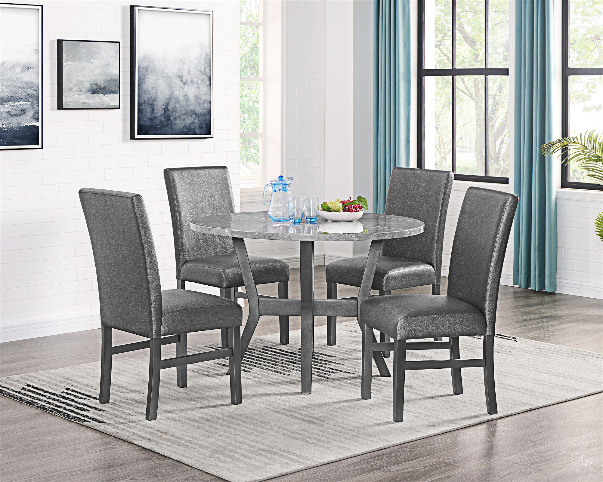 Lark Manor™ Beautiful 5-Pc Round Gray Stone Table Glitter Gray Finish ...