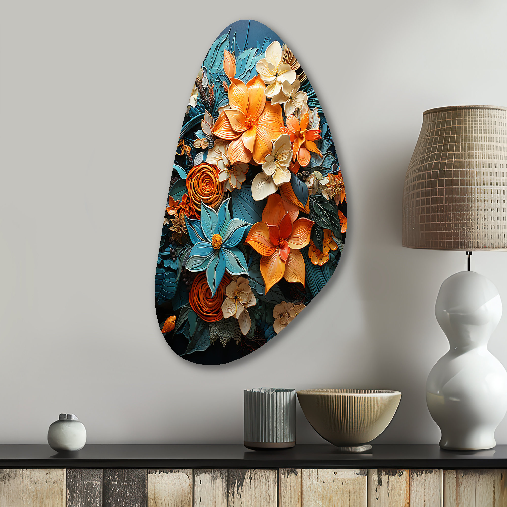 Design Art Orange Blue Tropical Tangle III - Asymmetrical Abstract ...