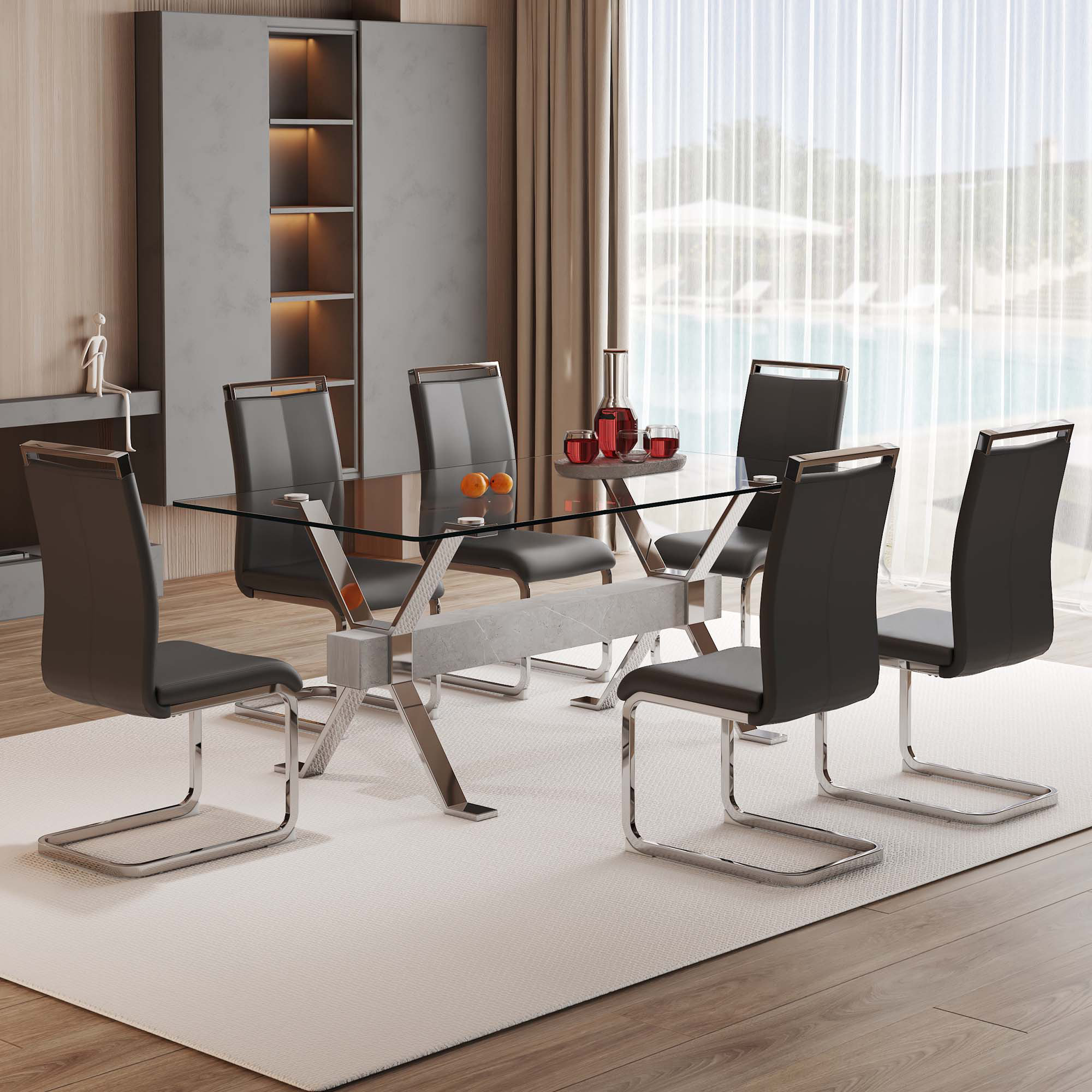 Orren Ellis Table and chair set.Elegant Transparent Tempered Glass ...