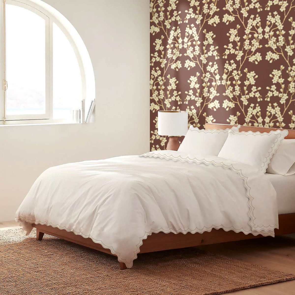 PushpLinen 400TC Cotton Sateen Double Scallop Embroidery Duvet Cover ...