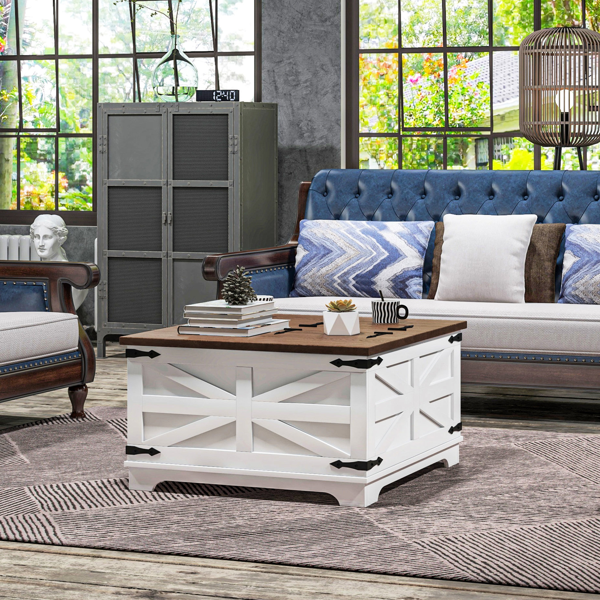 Gracie Oaks White Flip Top Coffee Table With Hidden Storage By - Square ...