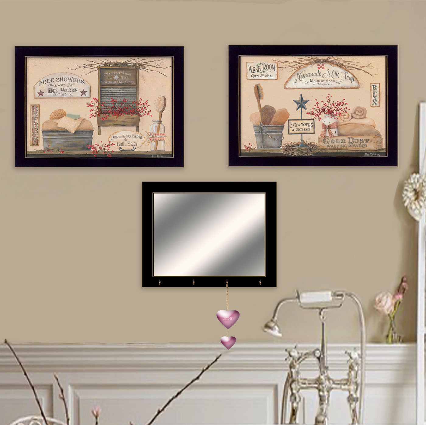 Rosalind Wheeler Wash Room 3-Piece Vignette Framed Wall Art for Living ...