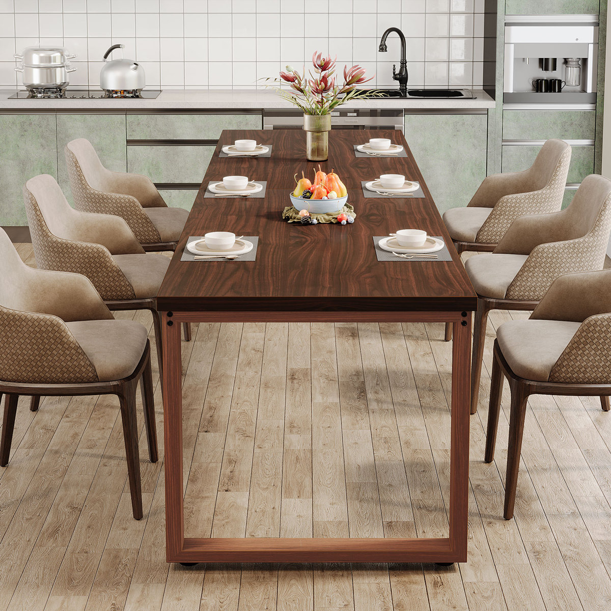 Ebern Designs 78.7" Dining Table for 6-8 People, Modern Rectangular ...