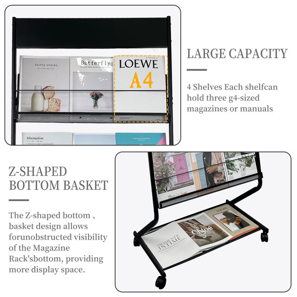 Rebrilliant Floor-Standing 4-Layer Magazine Rack on Wheels | Wayfair