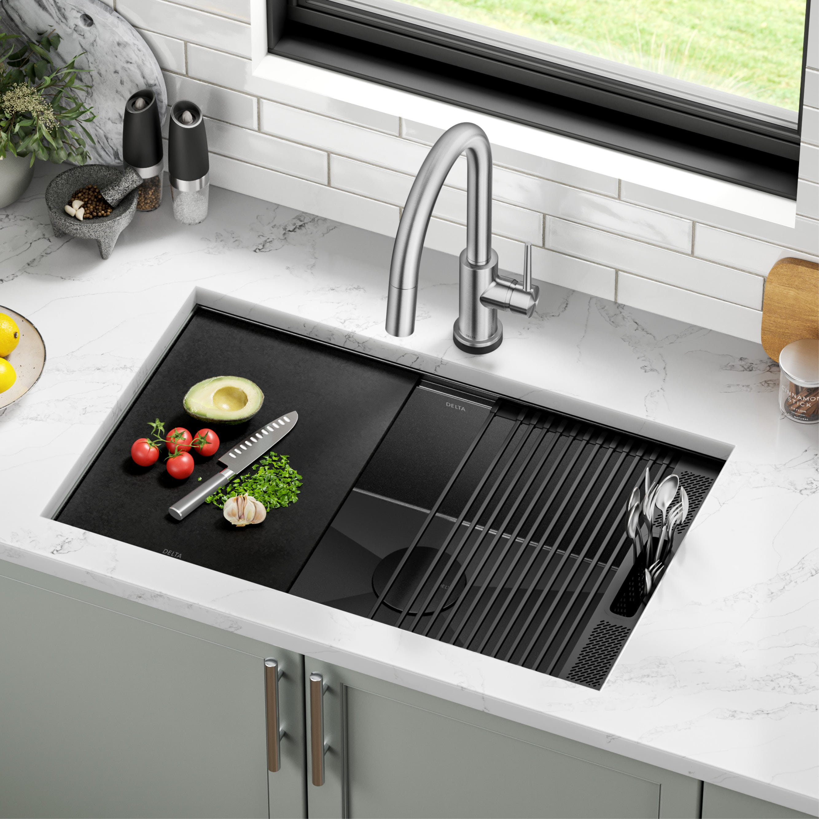 Delta Rivet™ Black Stainless Steel Undermount 16 Gauge Workstation ...