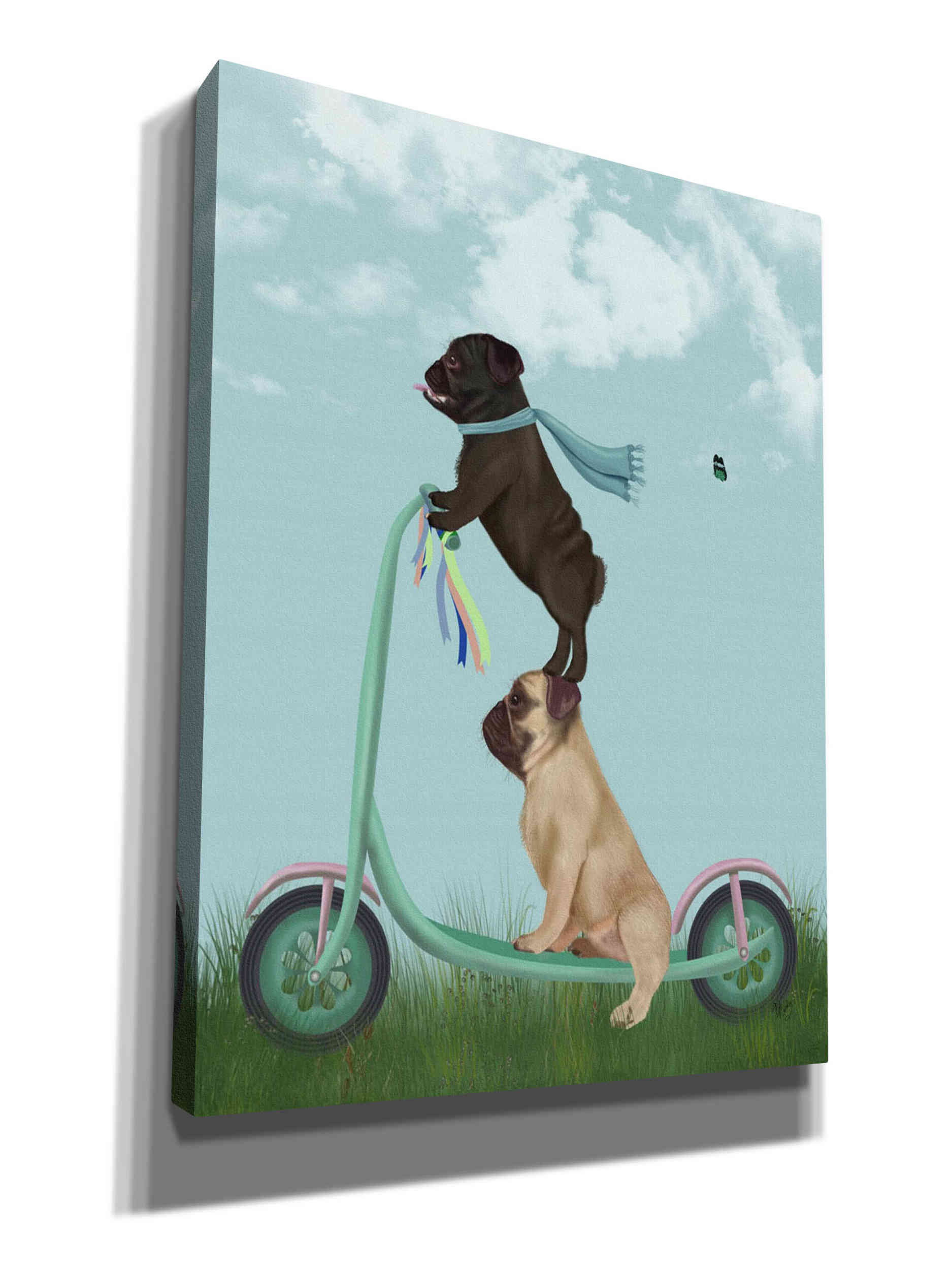Trinx 'Pug Scooter' By Fab Funky Canvas Wall Art, - Wayfair Canada