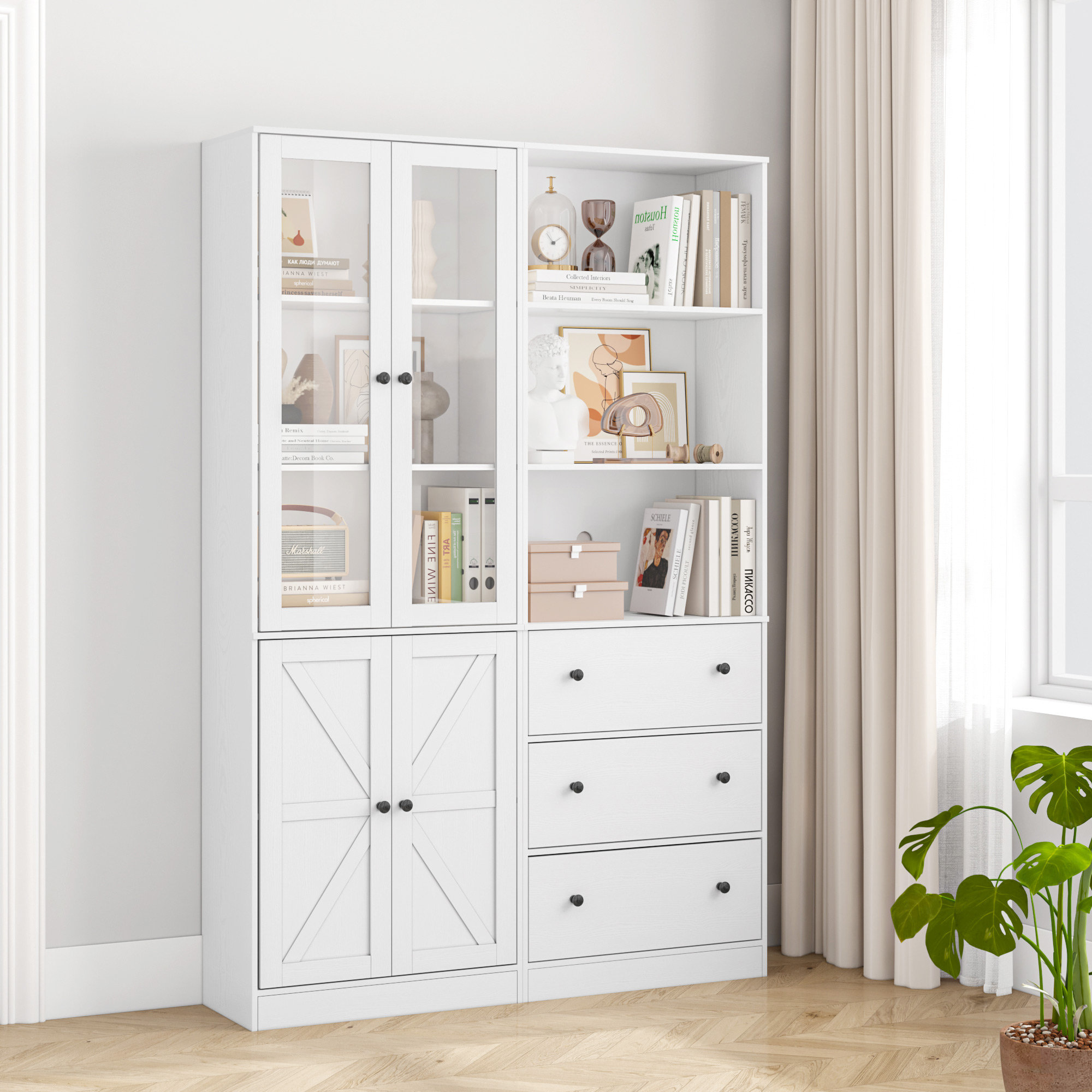 Latitude Run® 70.9'' H Book Cabinet Storage Bookcase Set | Wayfair