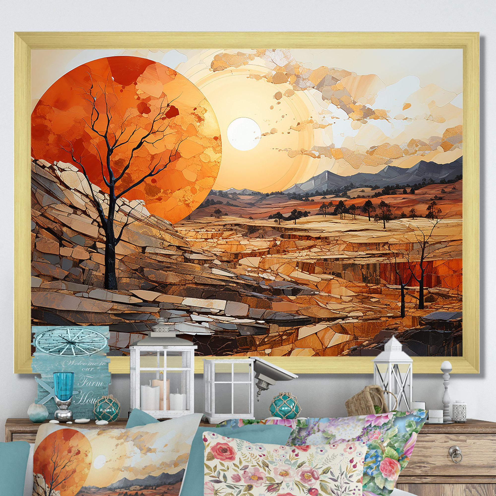 Loon Peak® Orange Sunset Abstract Landscape Wall Art Meadow - Abstract ...