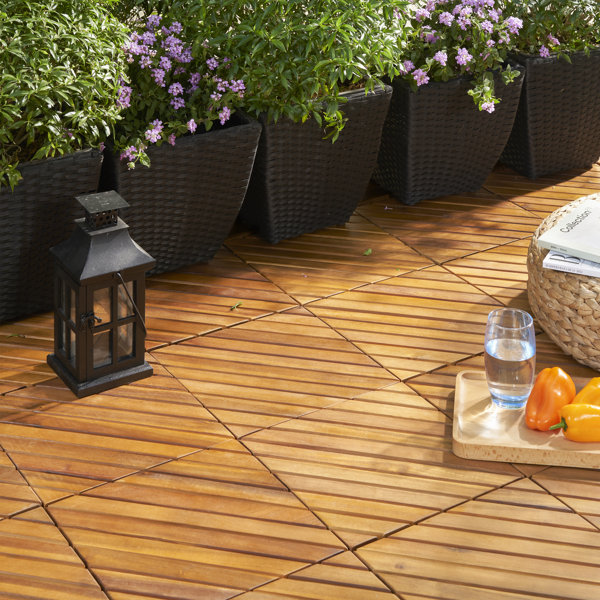 SOL HOME Dashiell 12-Diagonal Slat Acacia Interlocking Deck Tile (Set ...