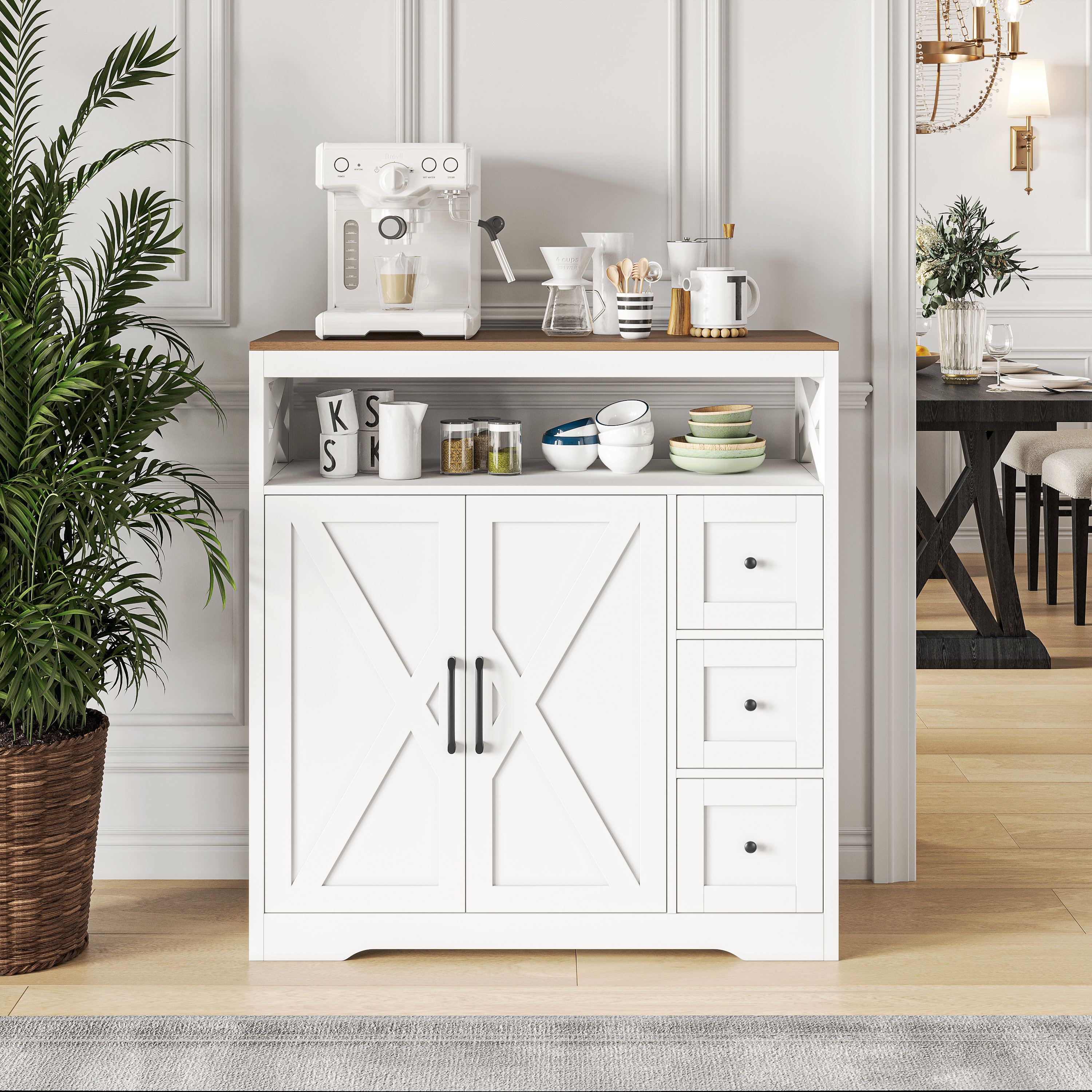 Brambly Cottage Sideboard Buffet Cabinet With Solid Wood Top | Wayfair ...