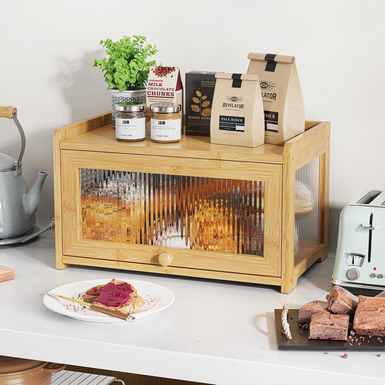Red Barrel Studio Extra Large Bamboo Bread Box For Kitchen Counter ...