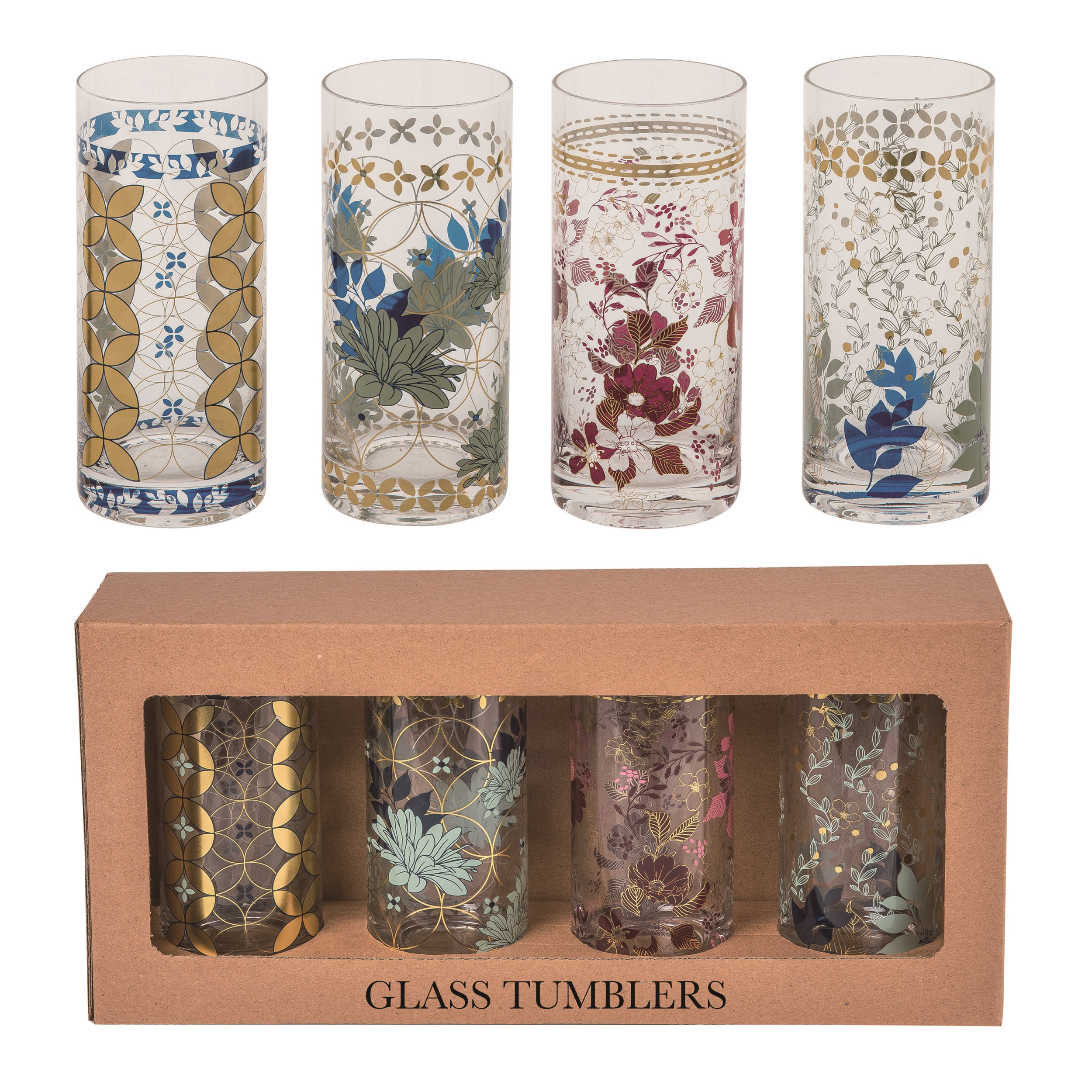 Alcott Hill® VIP Glass 6.5 in. Multicolor Floral Illustration Tumblers ...
