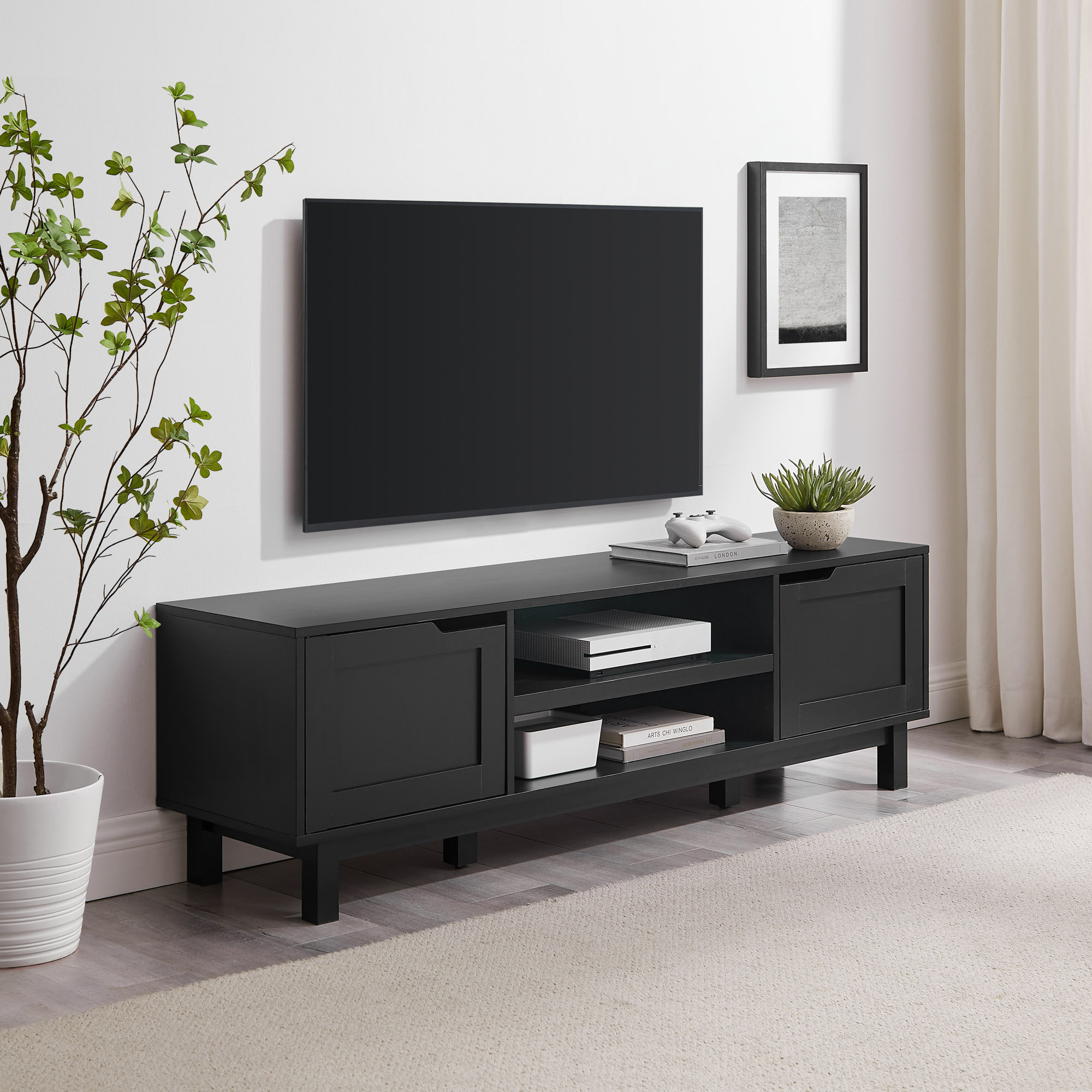 Hokku Designs Modern 2-Door Open Storage TV Stand For Tvs Up To 65 ...