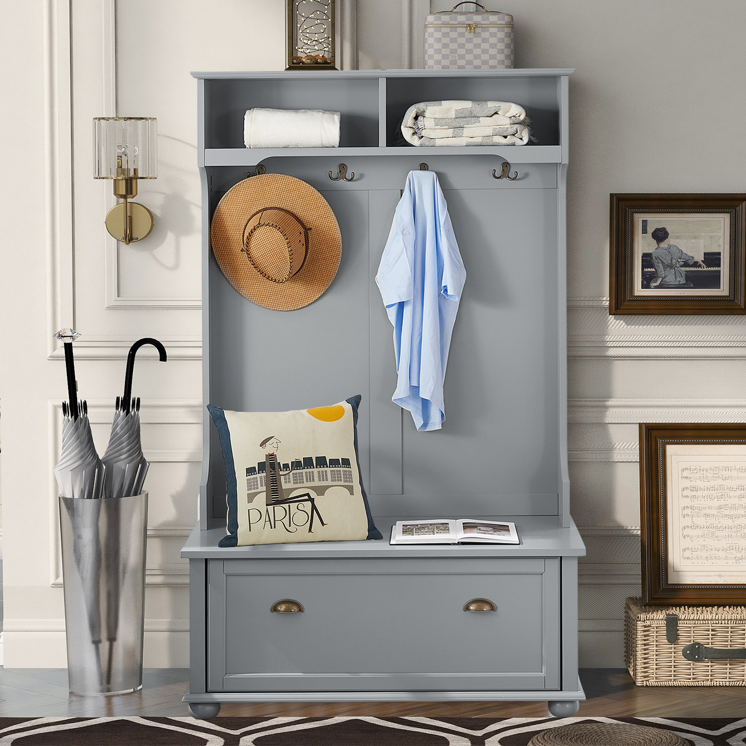 Wildon Home® Entryway Hall Tree Bench With Open Shelves,Shoe Cabinets ...