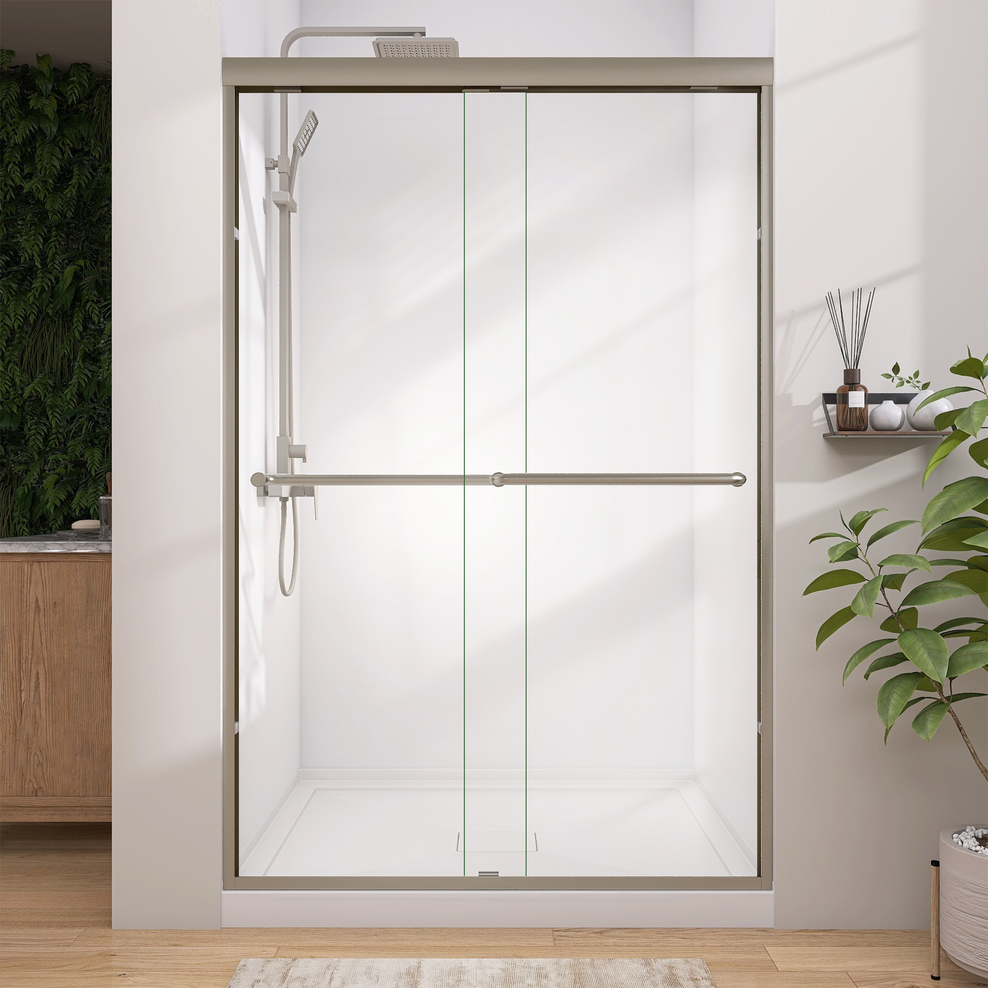 Ogonbrick 44" - 48" W x 72" H Double Sliding Semi-Frameless Shower Door ...