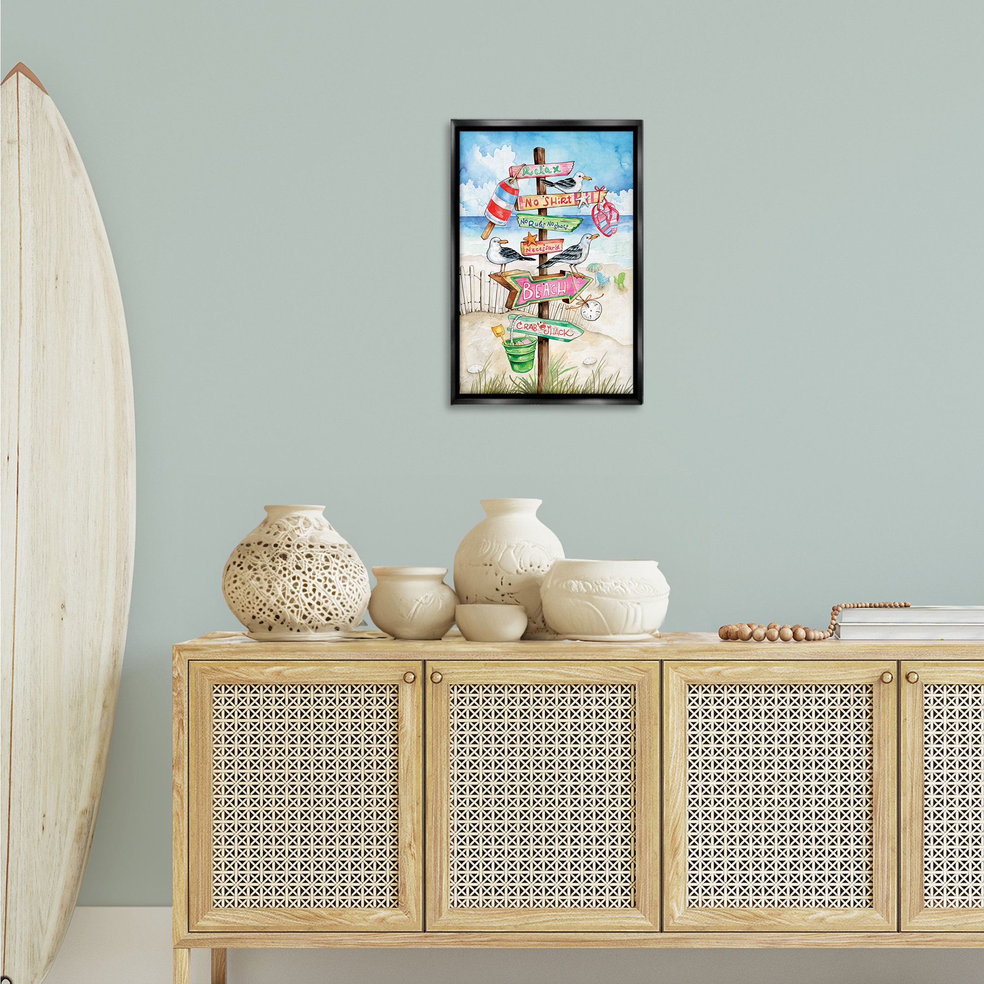 Highland Dunes Seaside Rules Signs Black Framed Floater Canvas by ...