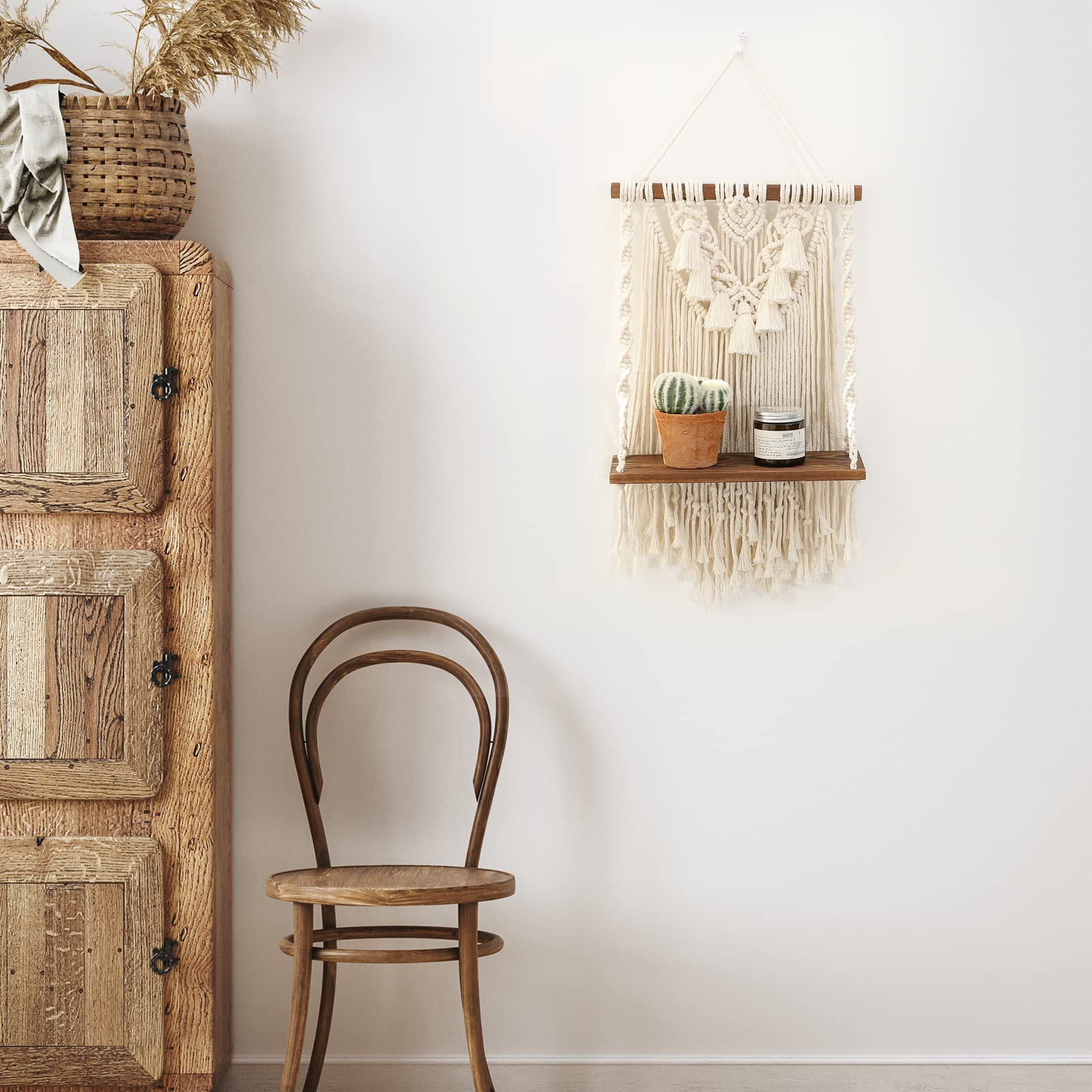 Dakota Fields Single Tier Macrame Boho Wall Hanging Shelf, Handmade ...