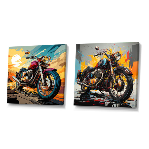 Ivy Bronx Motorcycle Dreams On The Road - Motorcycle Square Collage Set ...