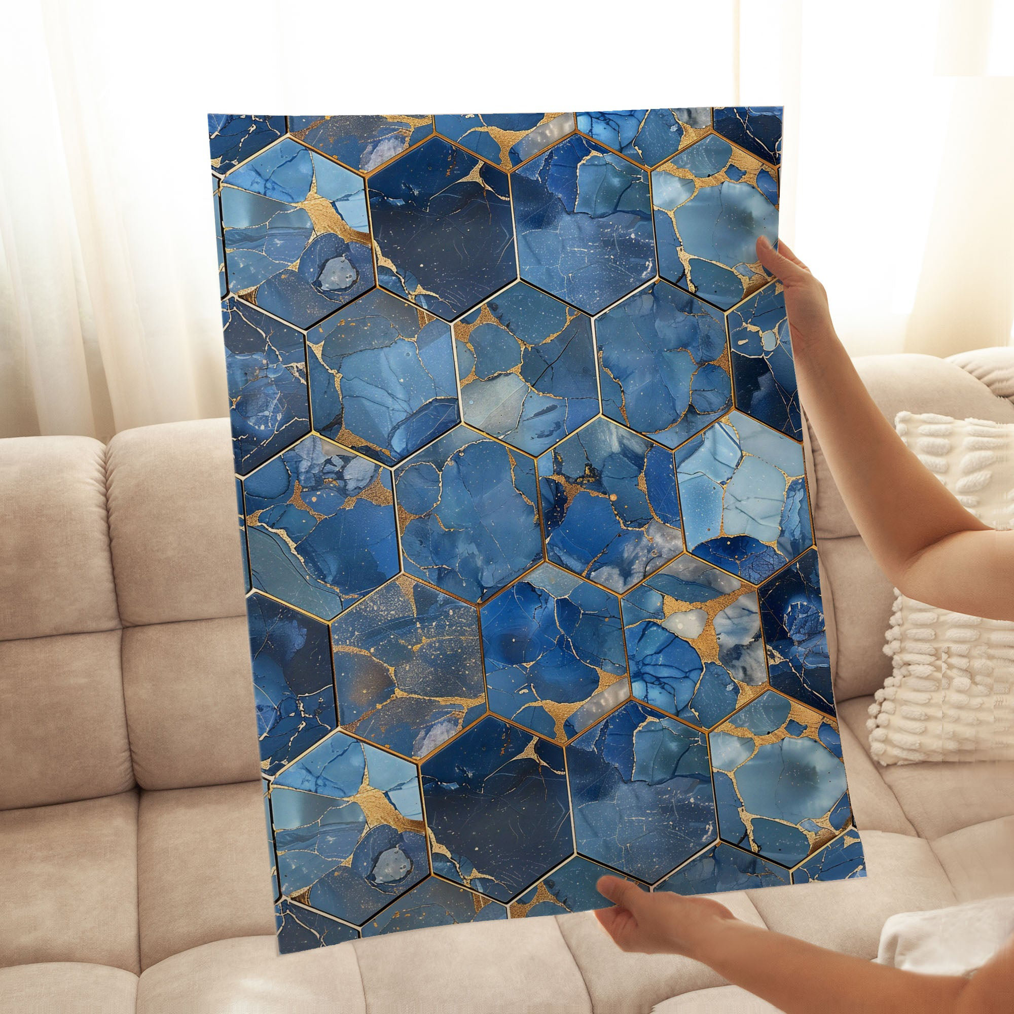 Winston Porter Abstract Blue Geometric Hexagon Pattern II Modern ...