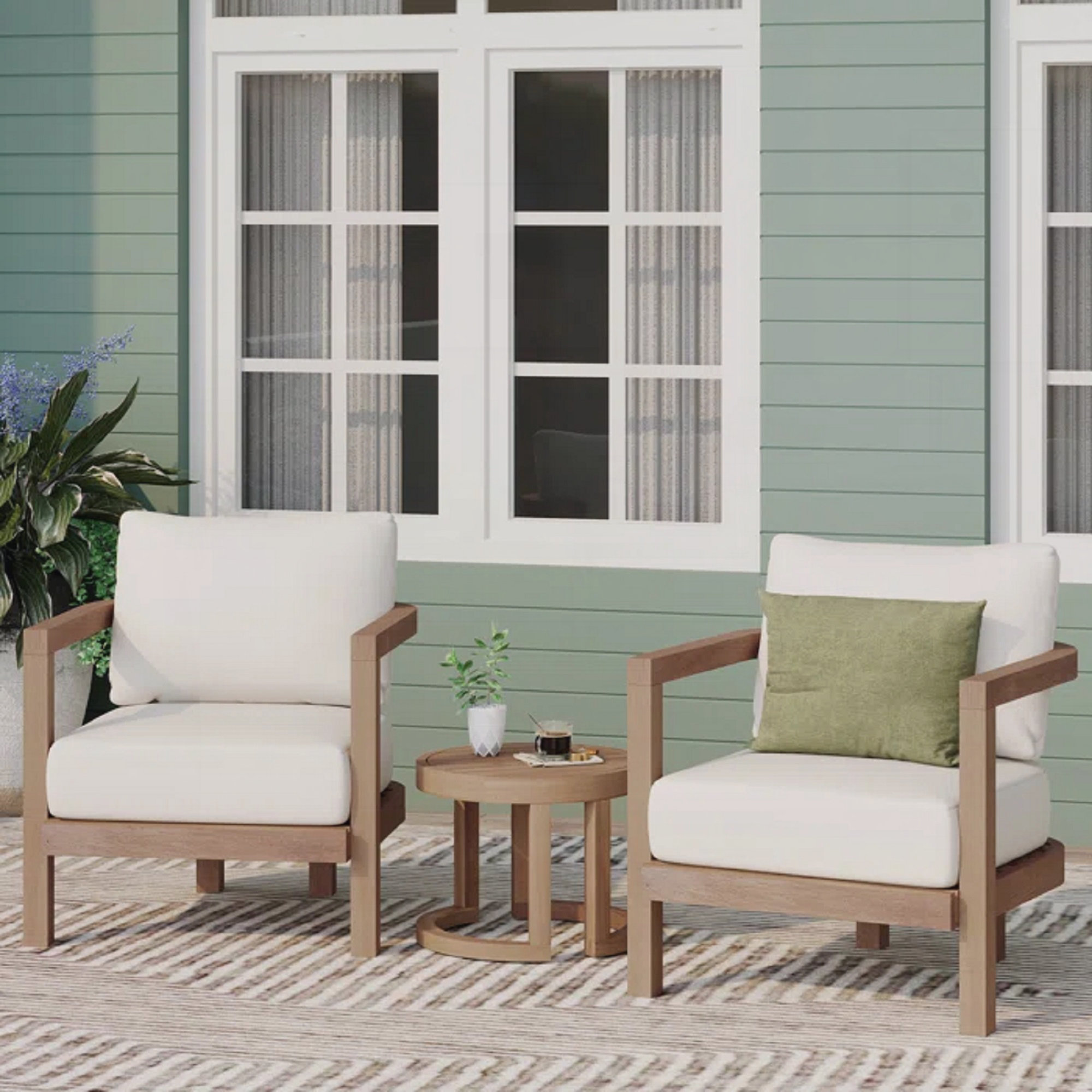 Dovecove 3 Piece Acacia Wood Outdoor Conversation Set - Wayfair Canada