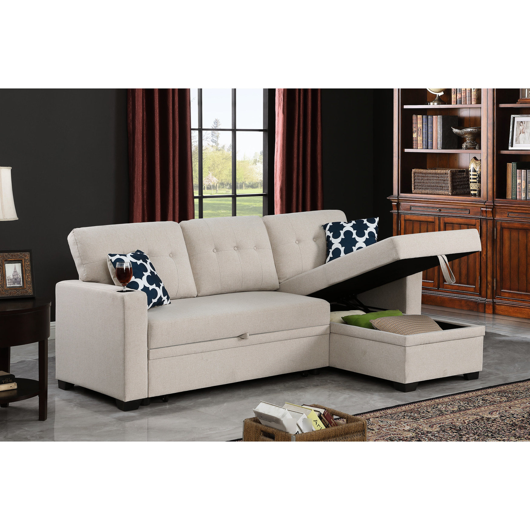Latitude Run® 82" Width Sectional With Storage And Cupholder Armrest ...