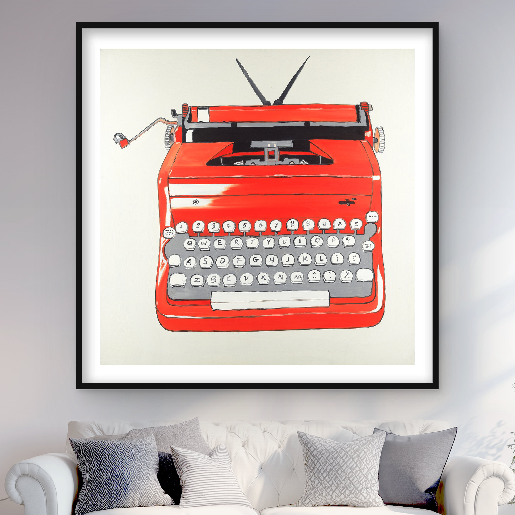 Lark Manor™ Red Typewriter Machine - Beige Typo & Symbols Framed Print ...