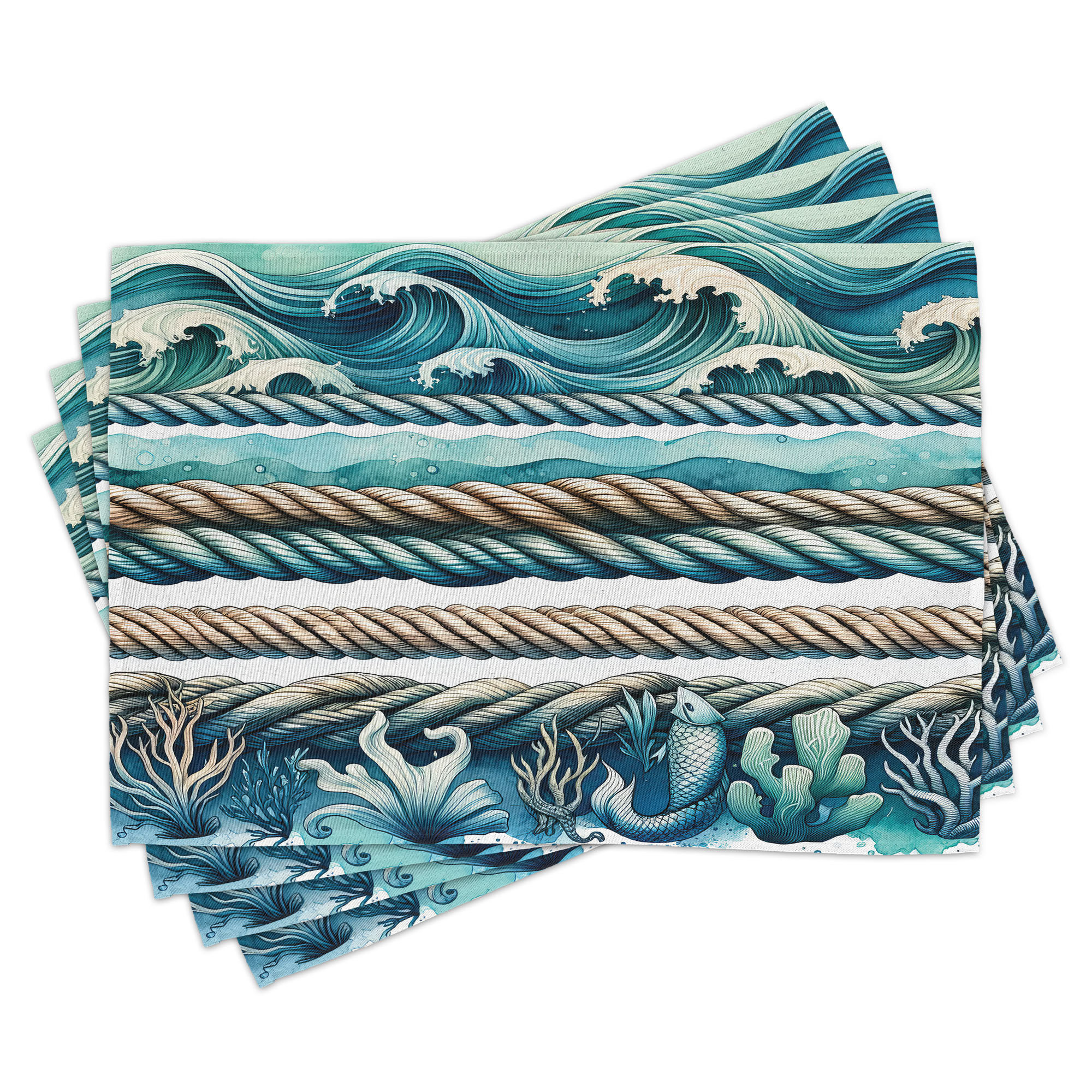 Ambesonne Coastal Place Mats Set of 4 Ropes and Waves Underwater ...