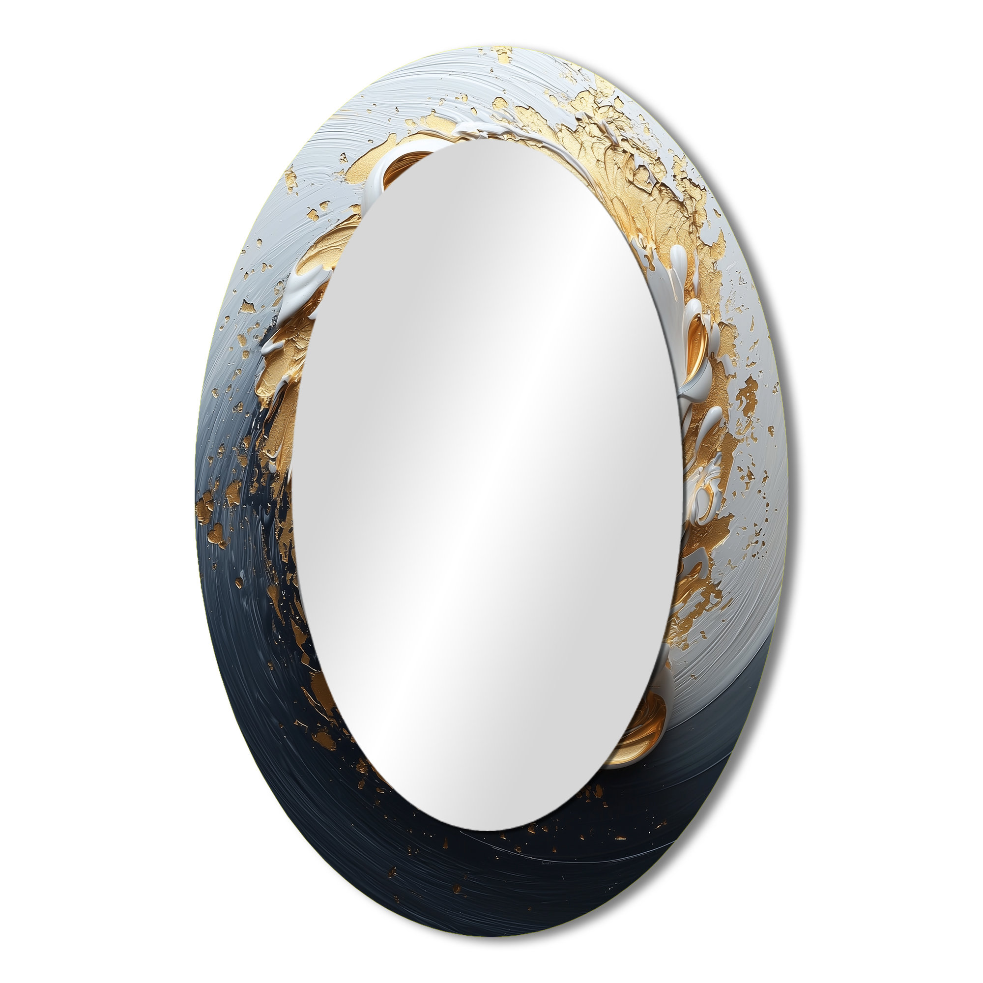 Mercer41 White Black Gold Cosmic Whirlpool IV - Gold Oval Wall Mirror ...