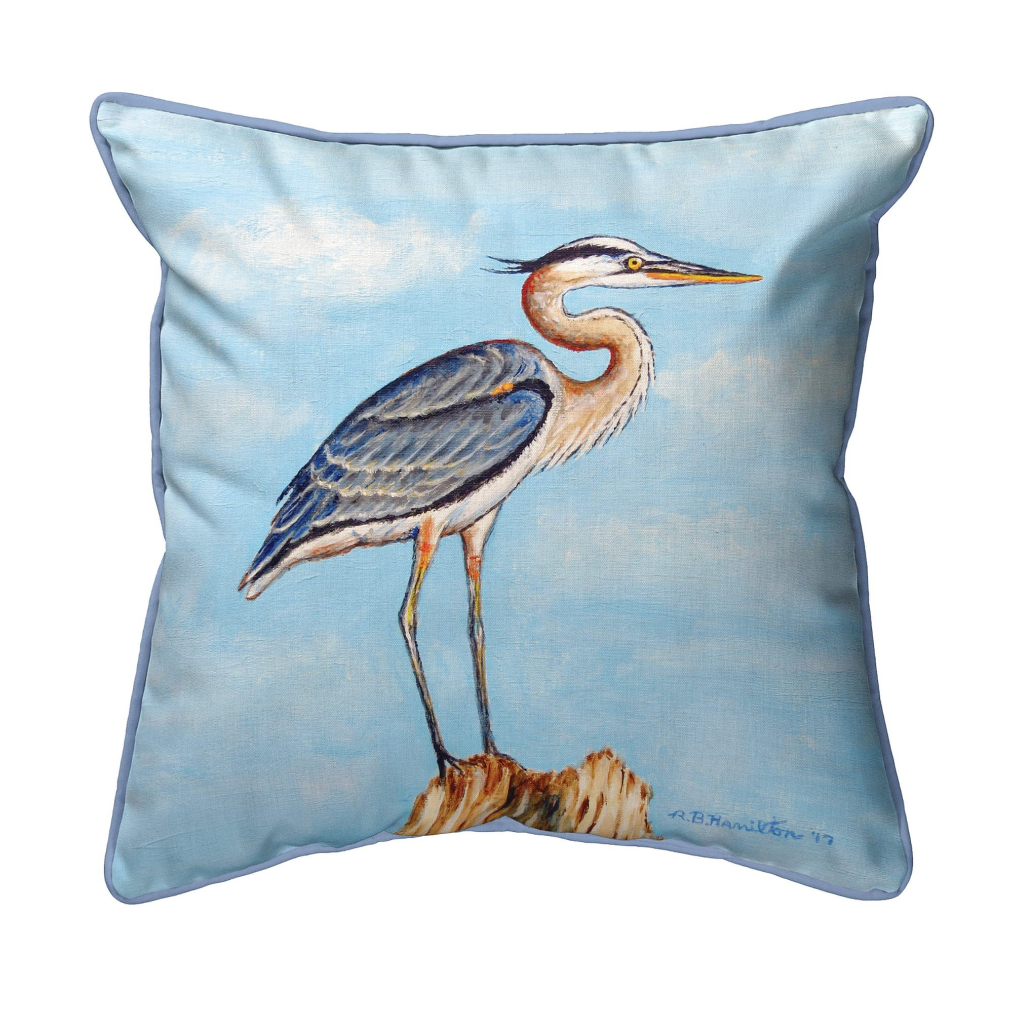Betsy Drake Interiors Heron on Stump Outdoor Square Pillow Cover ...