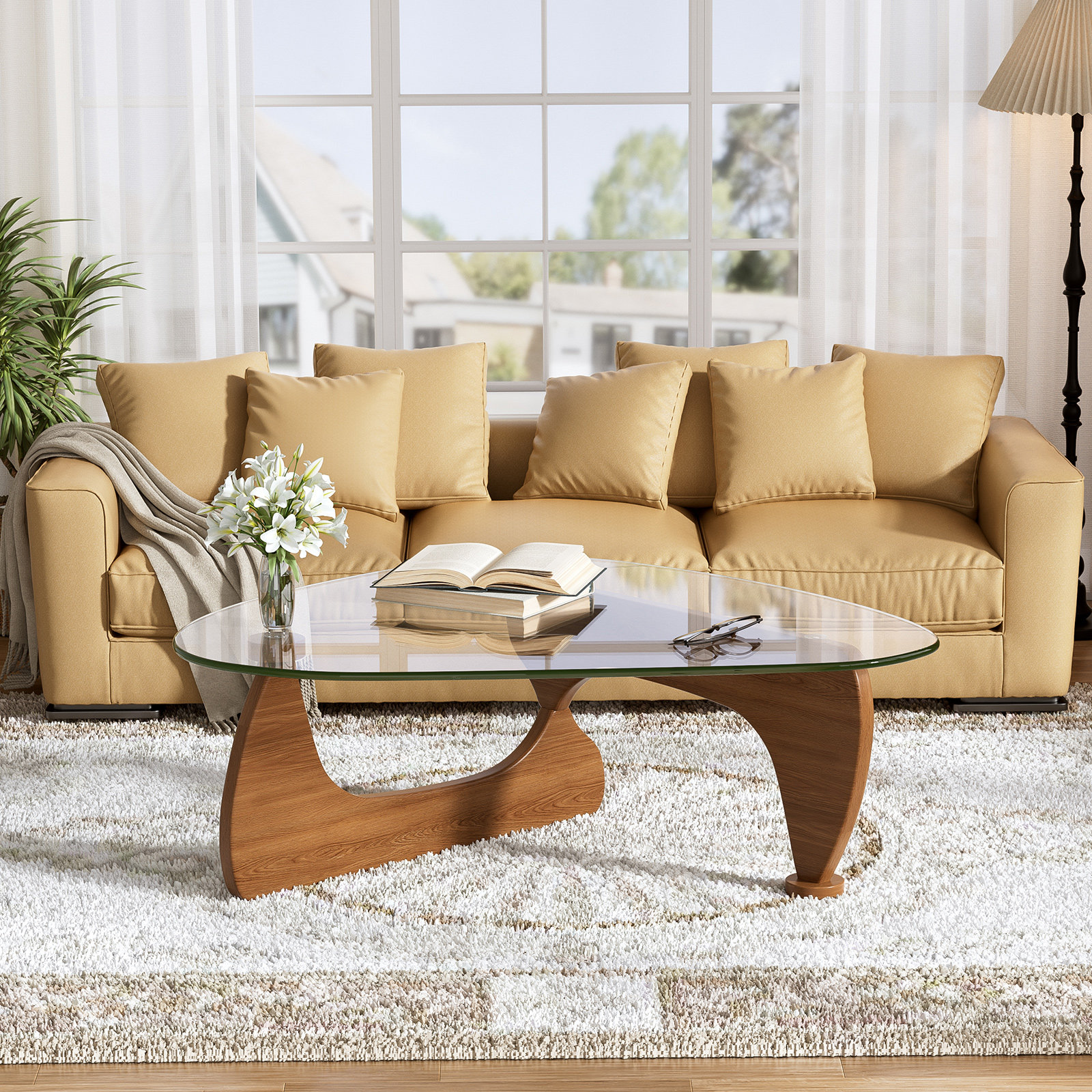 Ivy Bronx Mid Century Modern Triangle Glass Top Coffee Table - Wayfair ...