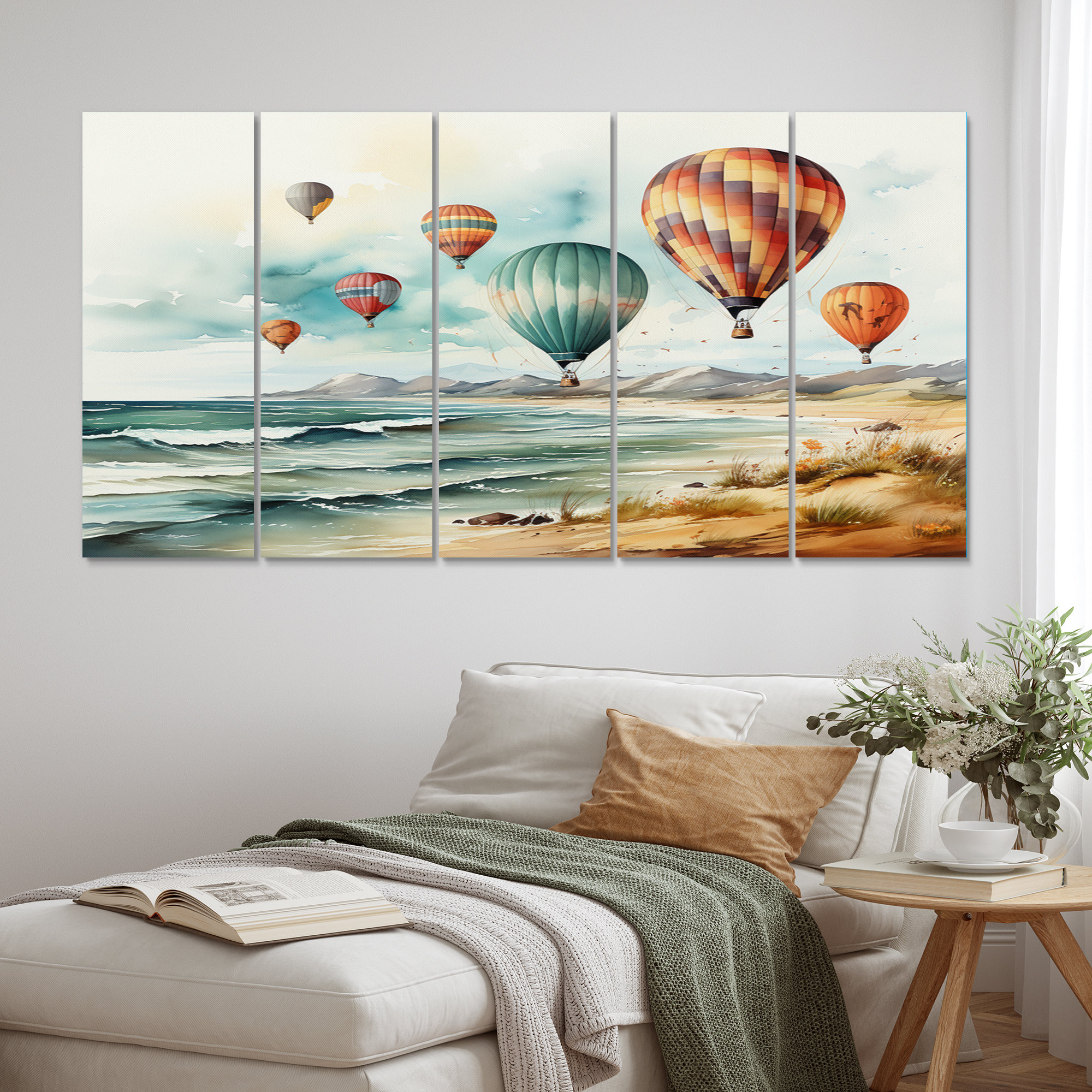 Dovecove Airballoon Views on the Beach I - Hot Air Balloon Metal Art Print Set | Wayfair