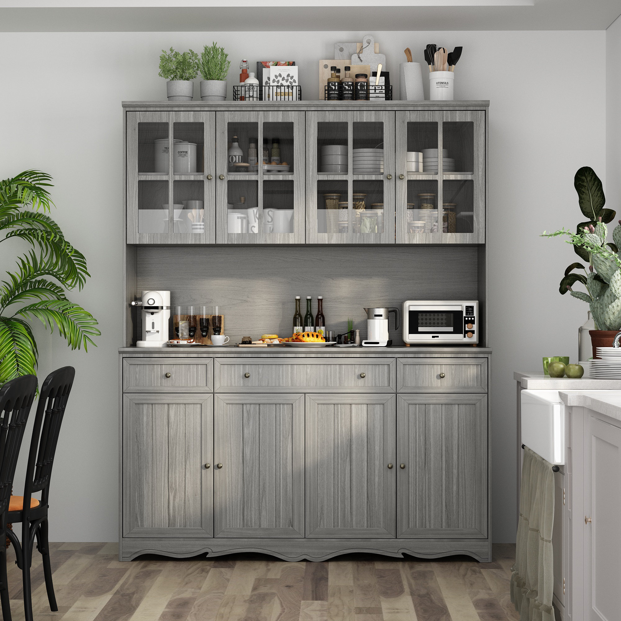 Lark Manor™ 61.2'' W 3-Drawer Pantry With Glass Doors & Reviews | Wayfair