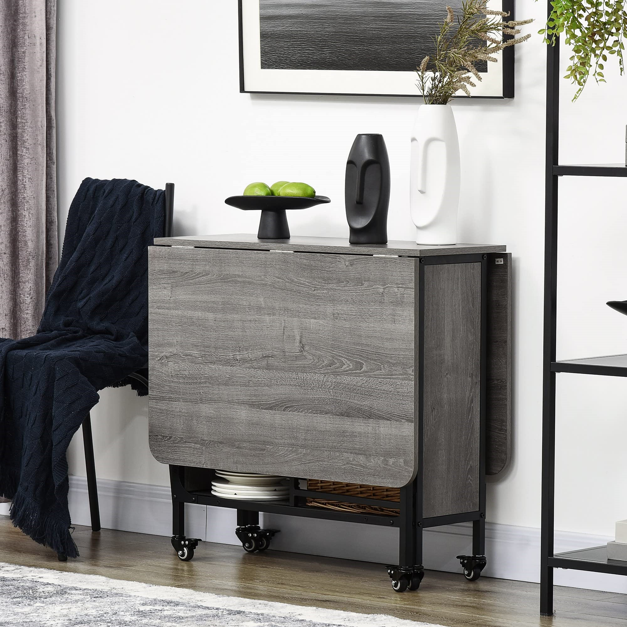 Borough Wharf Mobile Folding Table Folding Kitchen Table Extendable ...