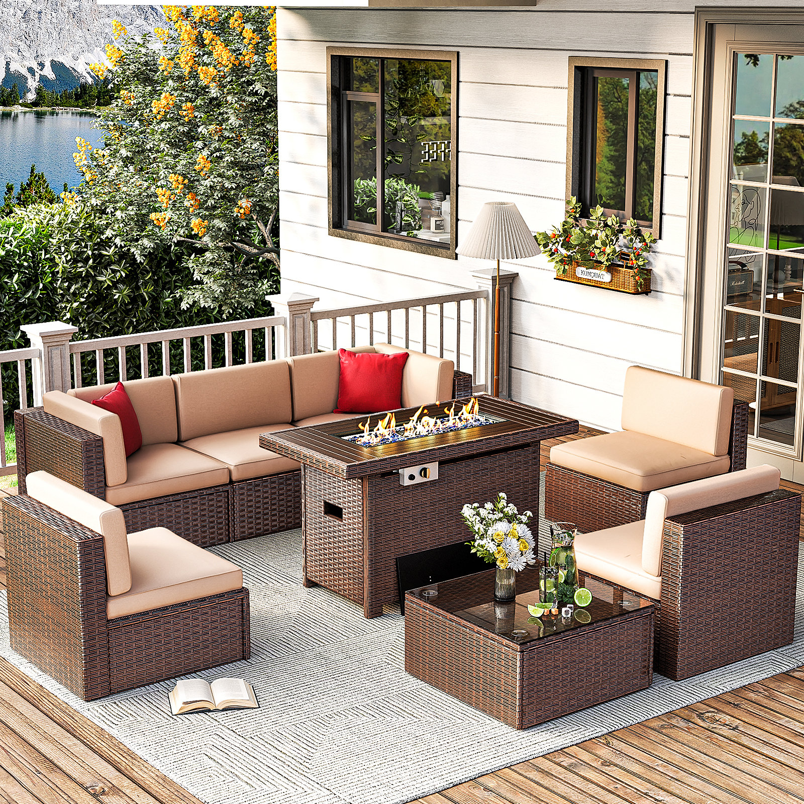 Latitude Run® Caradog Wicker 6 - Person Patio Conversation Sets with ...