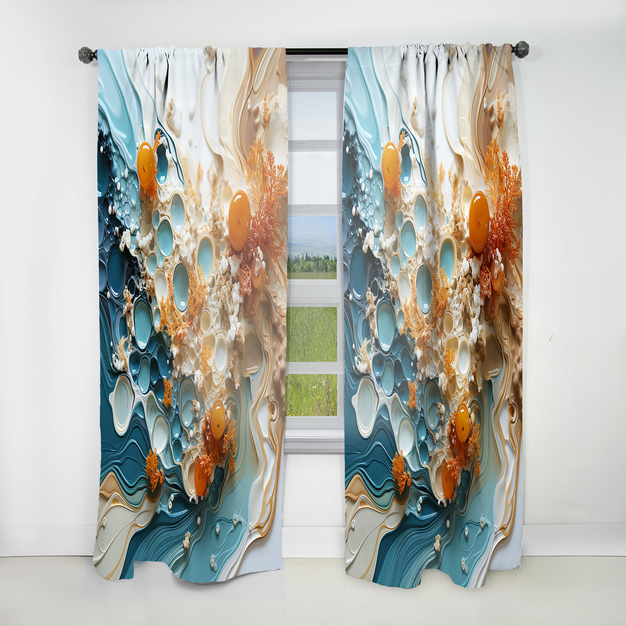 Design Art Blue And White Geyser Liquid Ink I - Shapes Curtain - Room ...