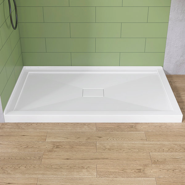 ZEAFIVE 60" X 36" Double Threshold Shower Pan Base In White With Center ...